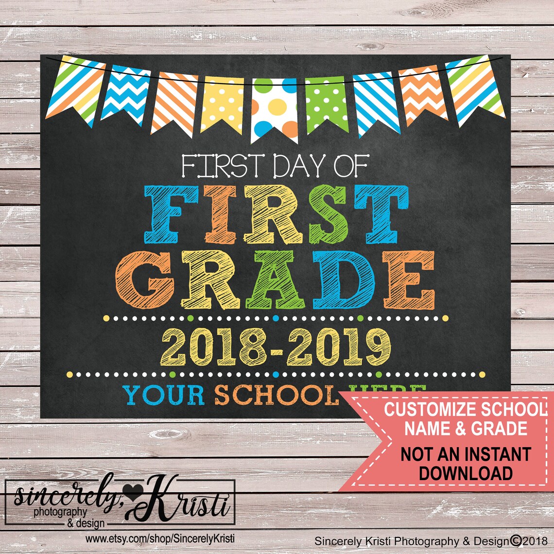 Customizable First Day of School Sign - Blue Orange Green Yellow - Pick ...