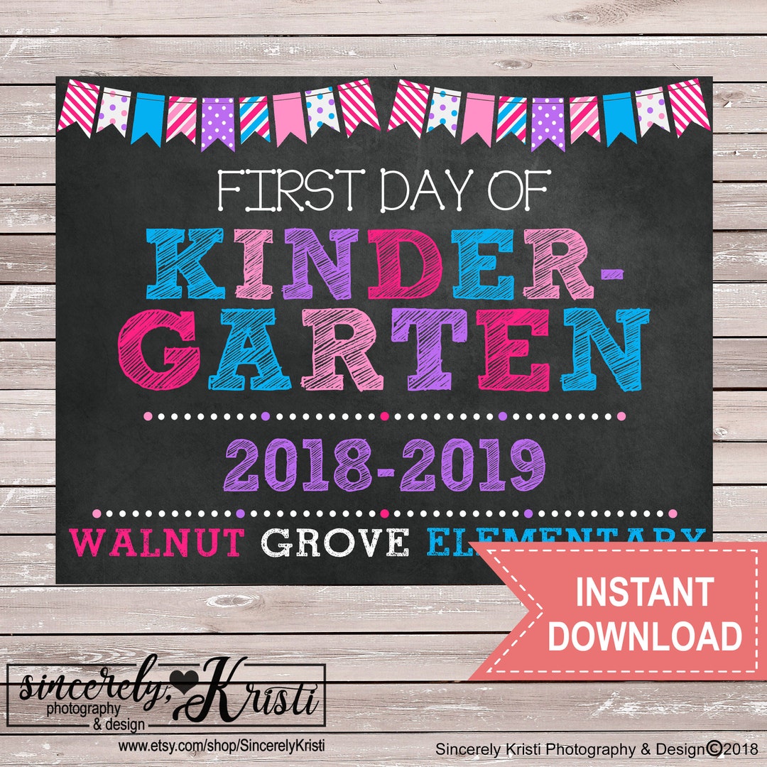 First Day of Kindergarten Grade Sign - Pink Purple Blue- Walnut Grove ...