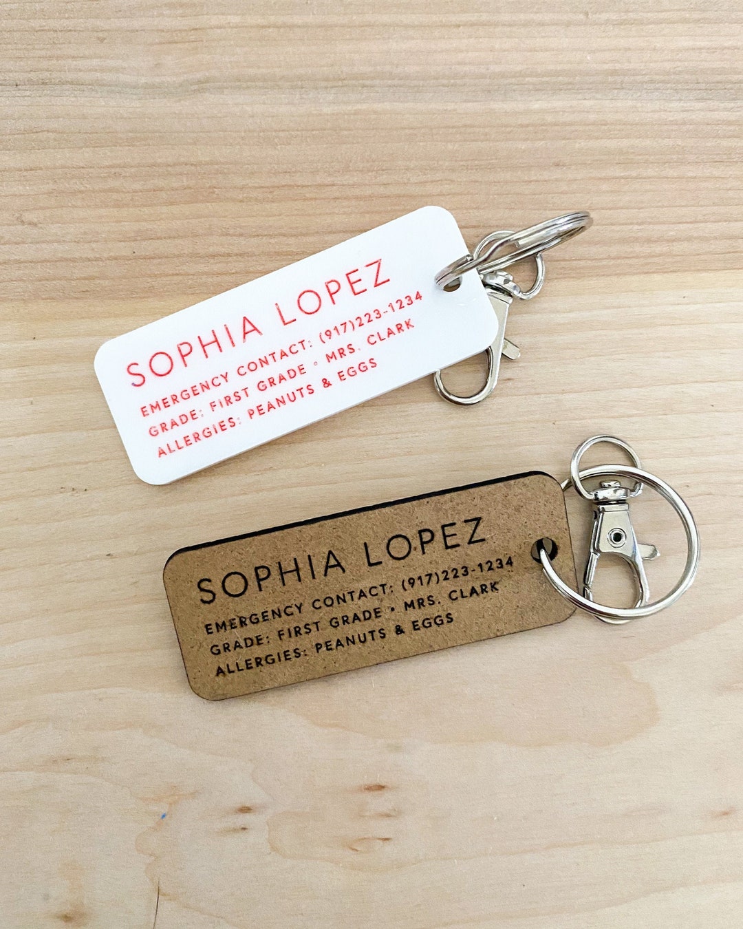 Kid's Info Keychain - in Case of Emergency Key Chain, Phone Number ...