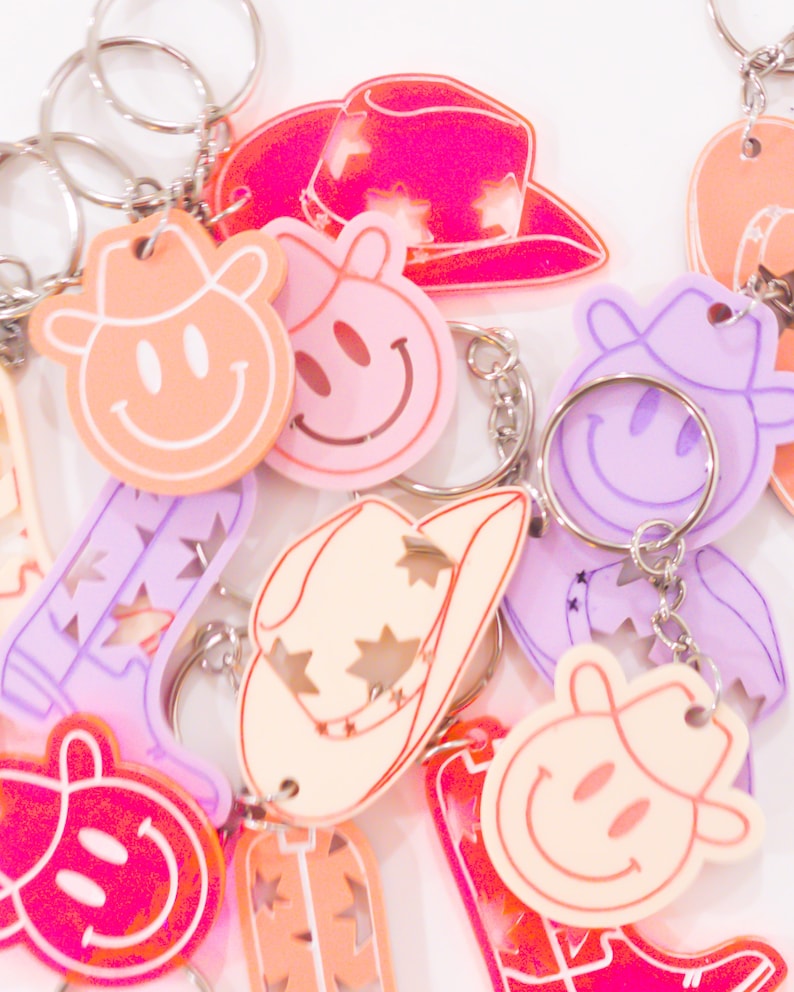 Cowboy Happy Face Keychain, Bachelorette Gift, Party Favor, Nash Bash ...