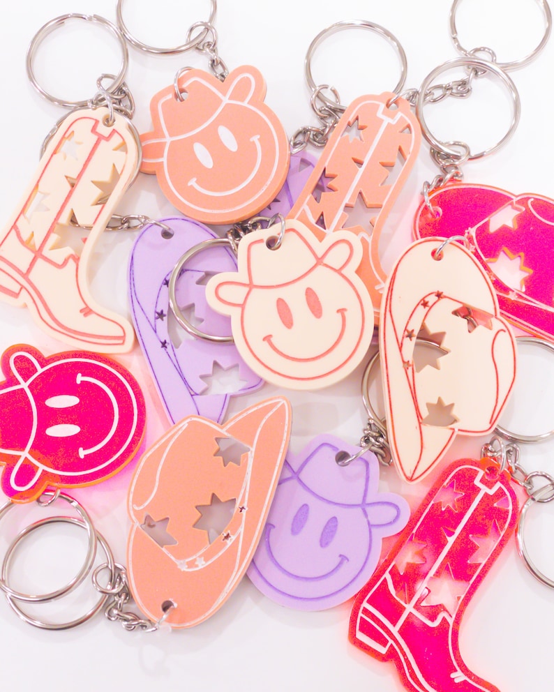 Cowboy Happy Face Keychain, Bachelorette Gift, Party Favor, Nash Bash ...