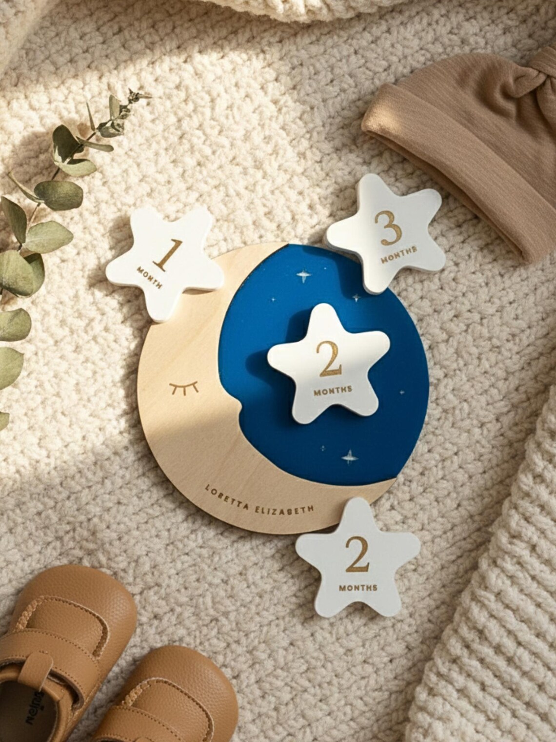 Personalized Baby Monthly Milestone Marker | Moon Star Numbers 1–12 ...