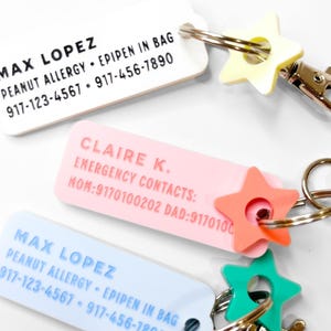 Kid's Info Keychain - in Case of Emergency Key Chain, Phone Number ...