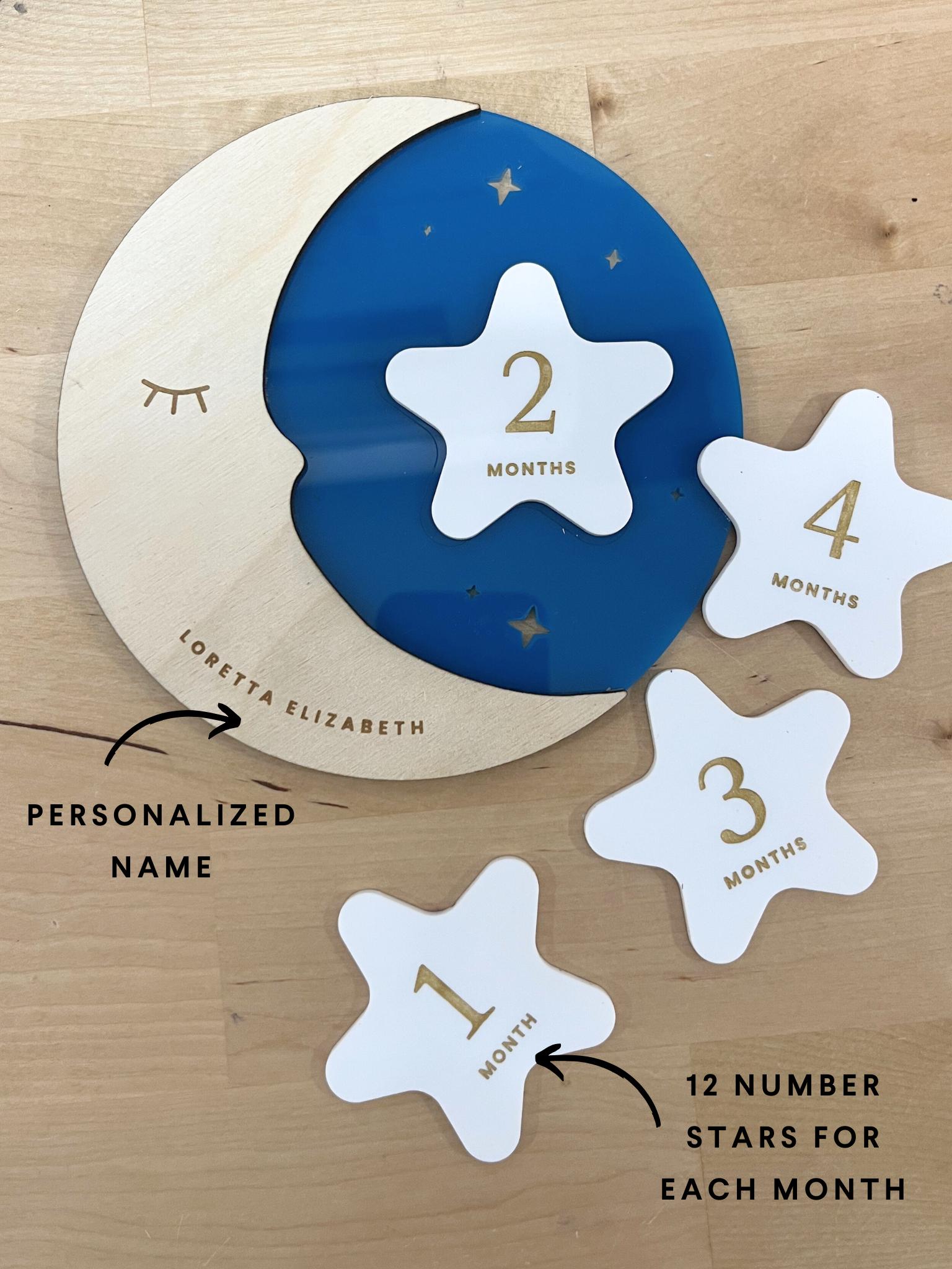 Personalized Baby Monthly Milestone Marker | Moon Star Numbers 1–12 ...