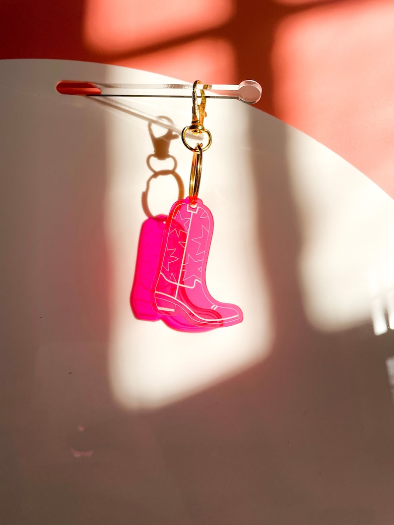 Cowgirl Boot Keychain Rodeo Hot Pink Neon Key Ring - Etsy