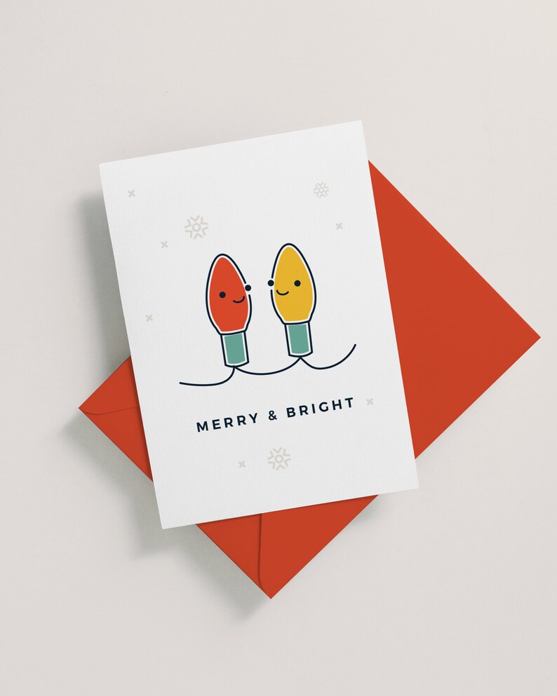 Merry and Bright Christmas Card Christmas Lights Cute - Etsy