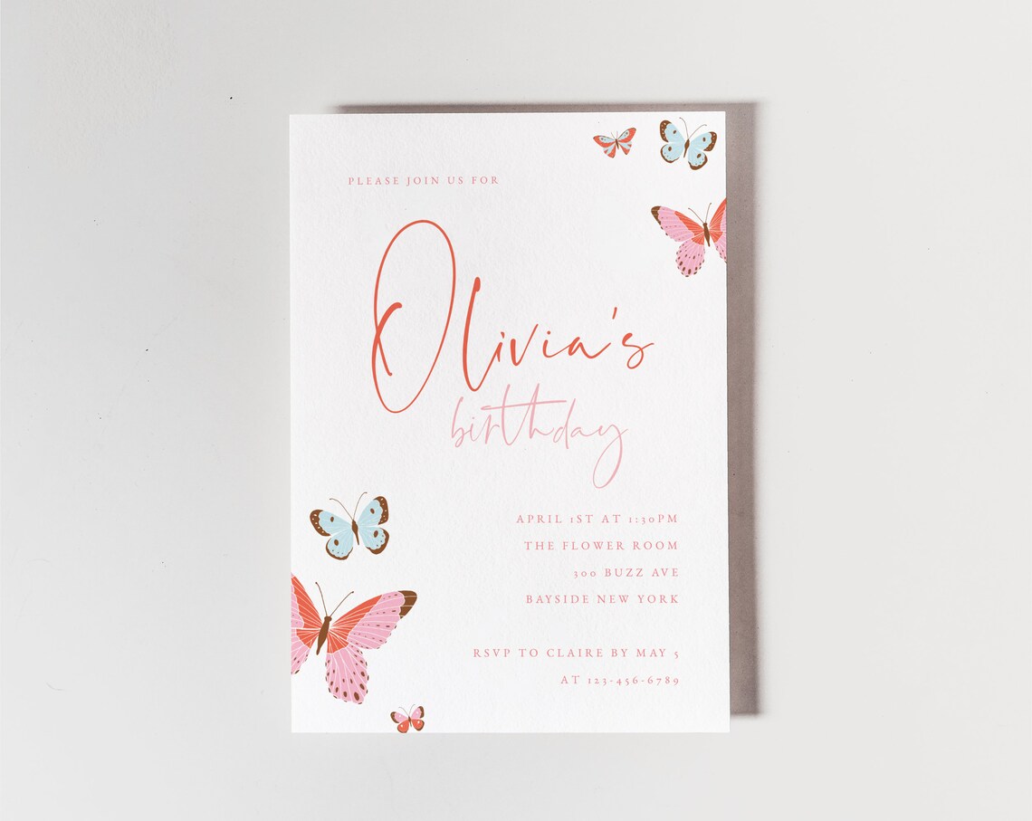 Butterfly Birthday Invitation Butterfly Theme First - Etsy