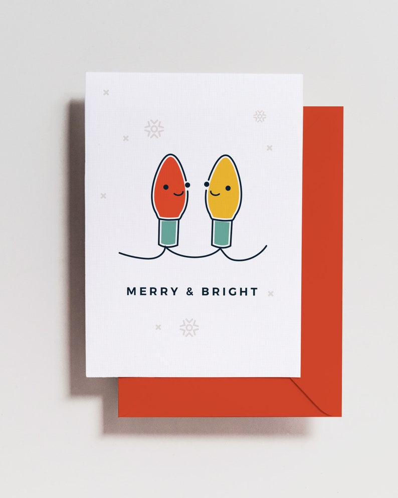 Merry and Bright Christmas Card Christmas Lights Cute | Etsy