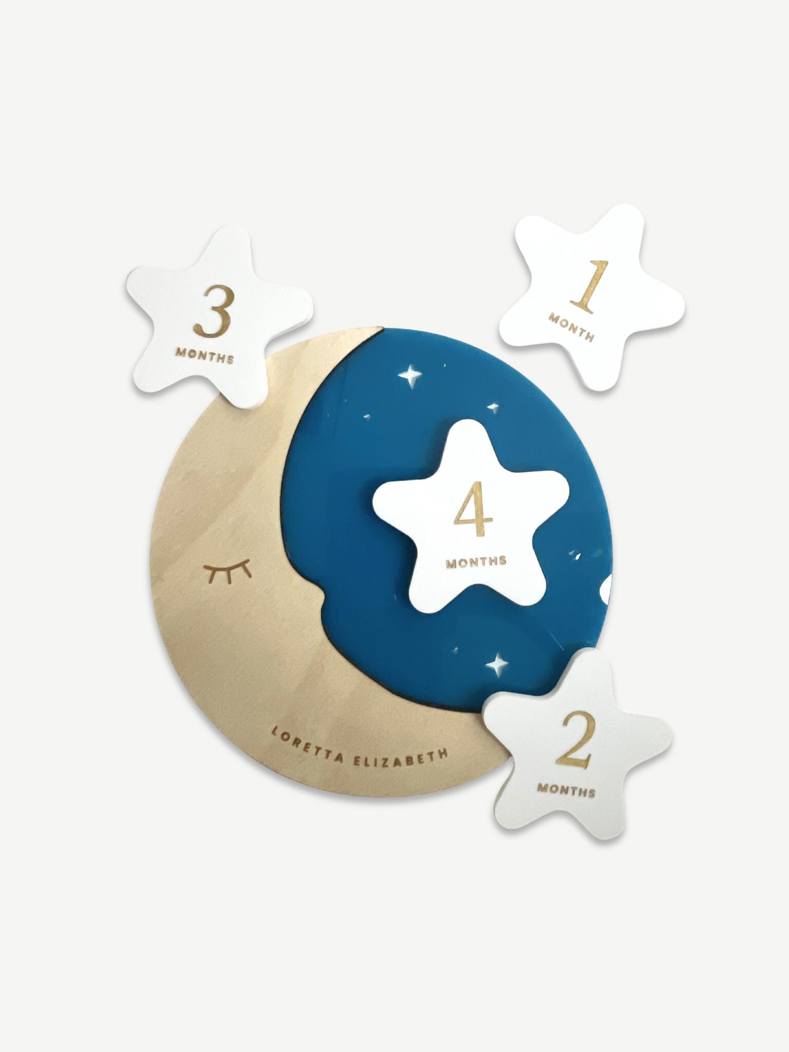 Personalized Baby Monthly Milestone Marker | Moon Star Numbers 1–12 ...