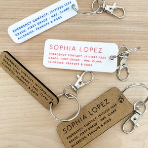 Kid's Info Keychain - in Case of Emergency Key Chain, Phone Number ...