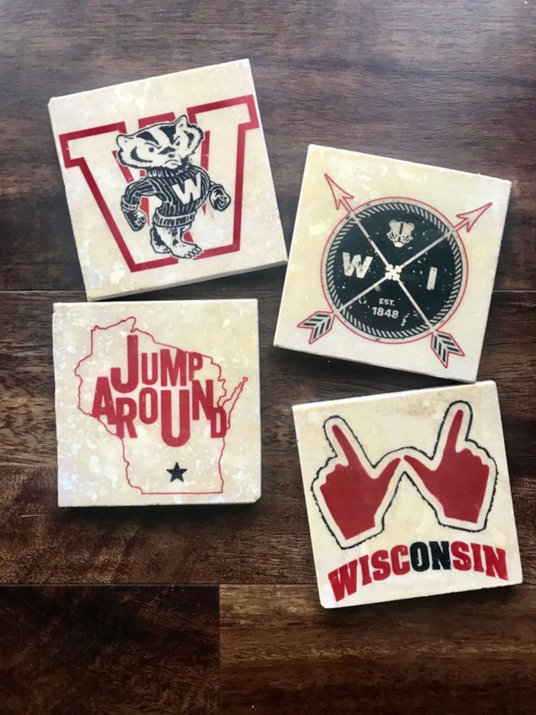 Wisconsin Badger Coaster Set - Etsy