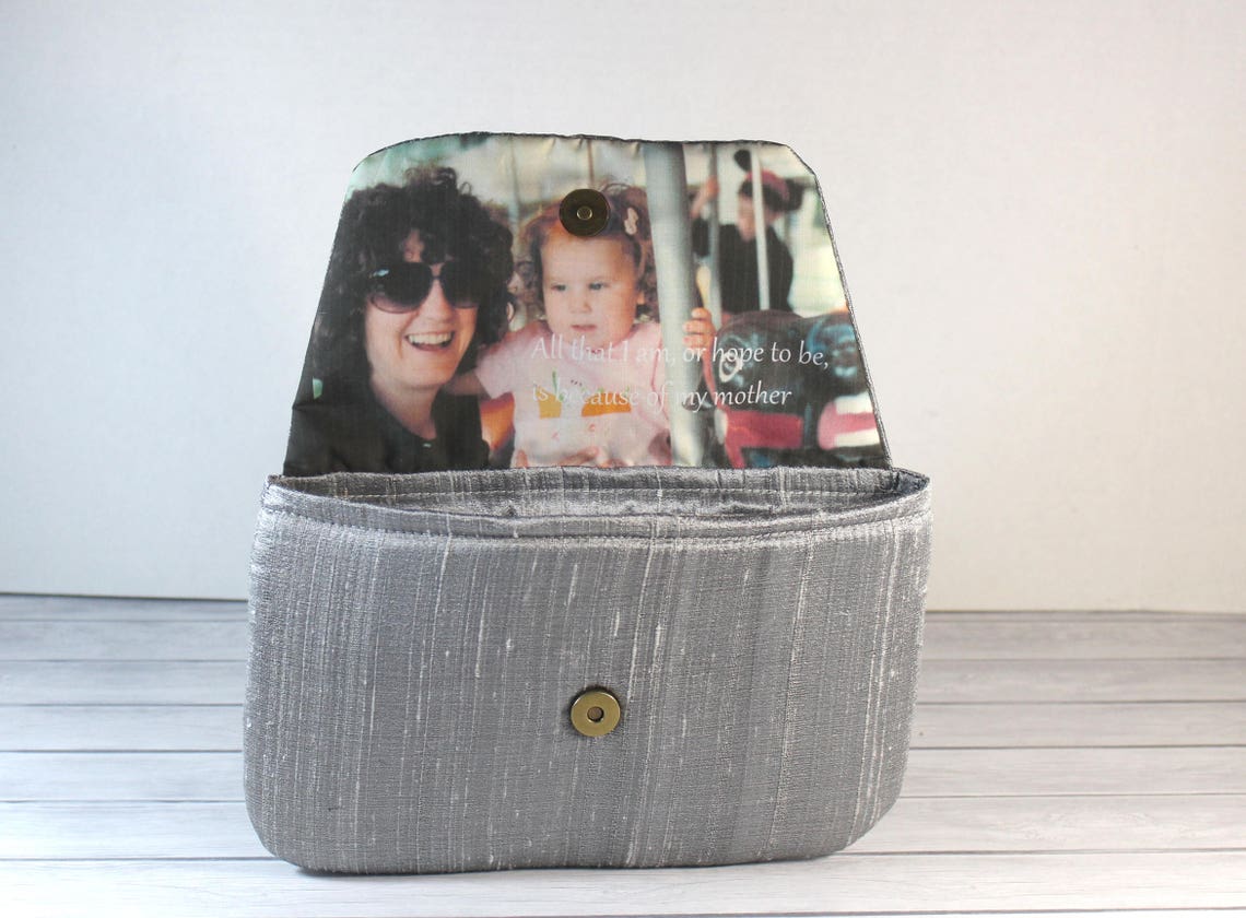 Silver Wedding Photo Purse for Mother of the Bride / Silk Wedding ...
