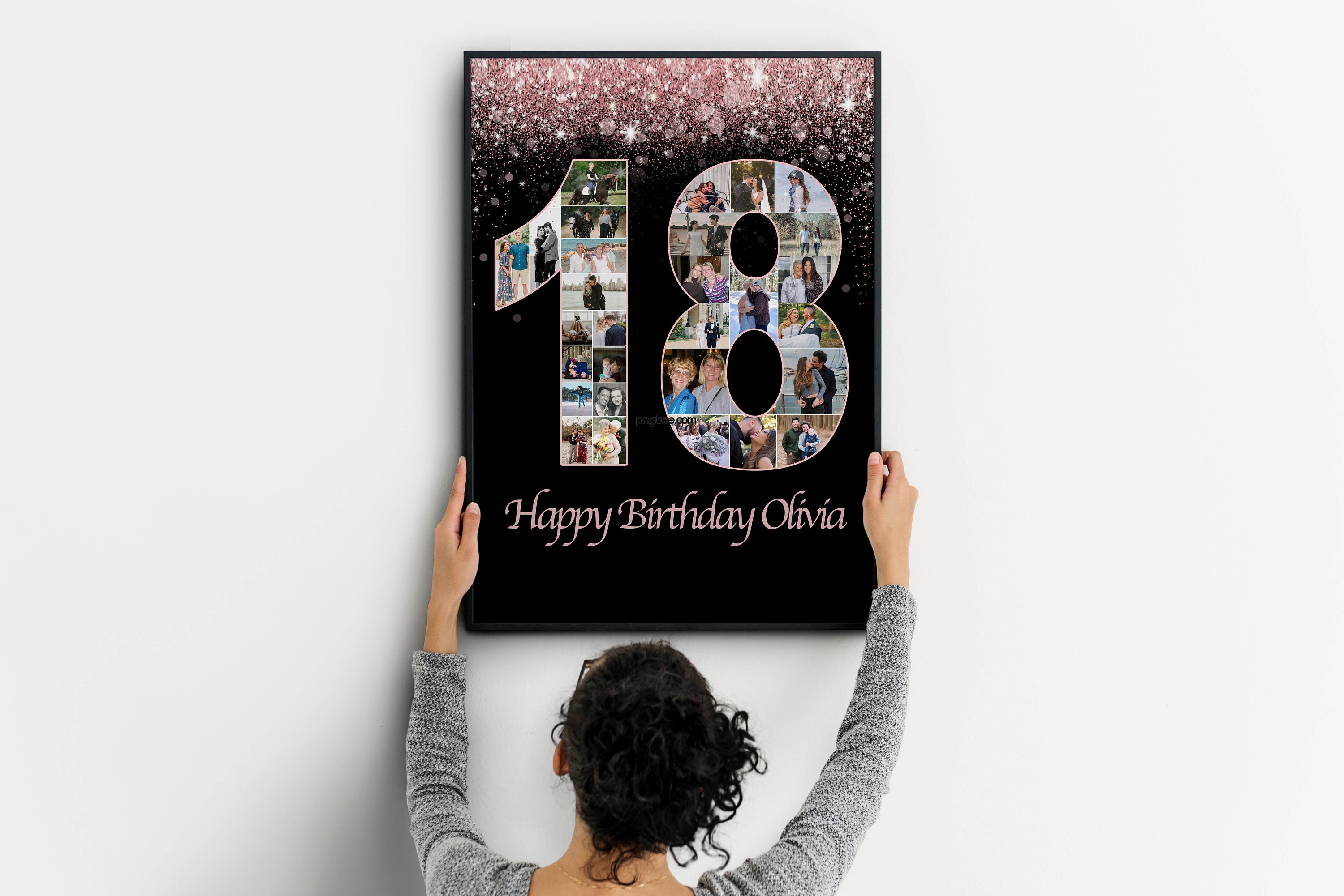 Rose Gold 18th Birthday Photo Collage Poster, Glitter Number 18 Photo ...