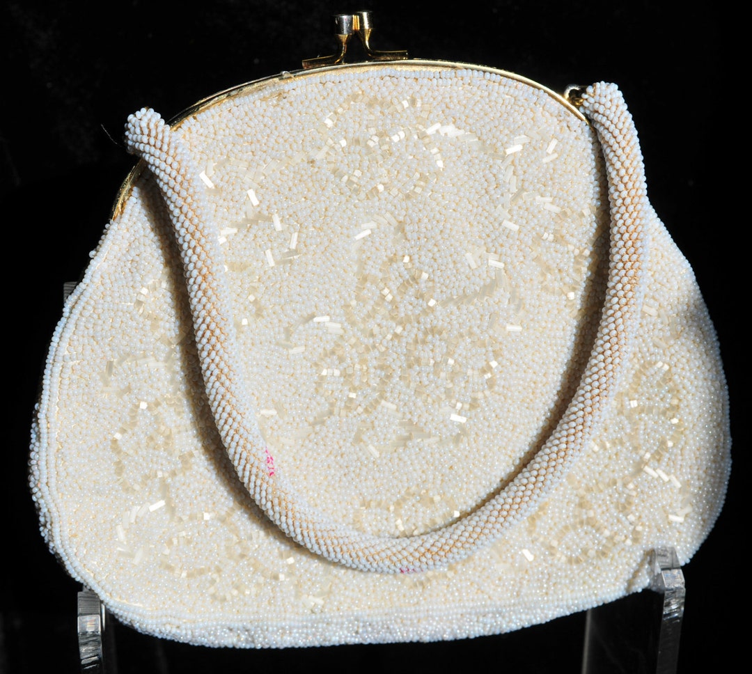 VTG White Micro Beaded Snap Closure Art Deco Vintage Evening Coin Purse ...