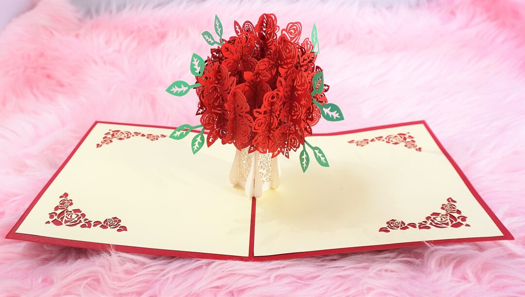 3D Pop-up Roses Bouquet Anniversary Surprise Greeting Card for Wedding ...