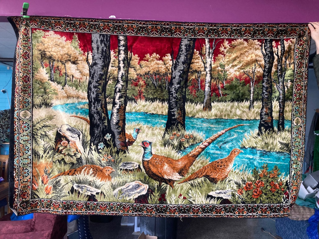 Vintage D.T.C. Pheasant Hand Made Tapestry/wall Hanging/rug Made in ...