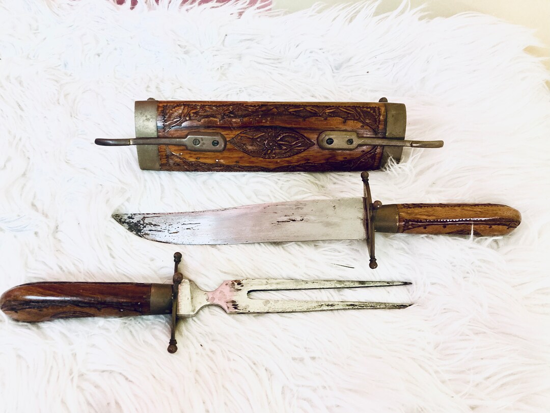 Hand Carved Detailed Wooden Case Carving Set Knife and Fork - Etsy