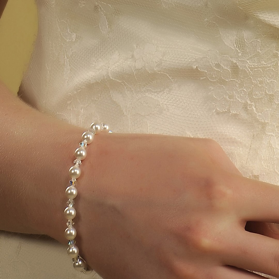 Pulsera nupcial de cristal y perla de Swarovski: joyería nupcial hecha ...
