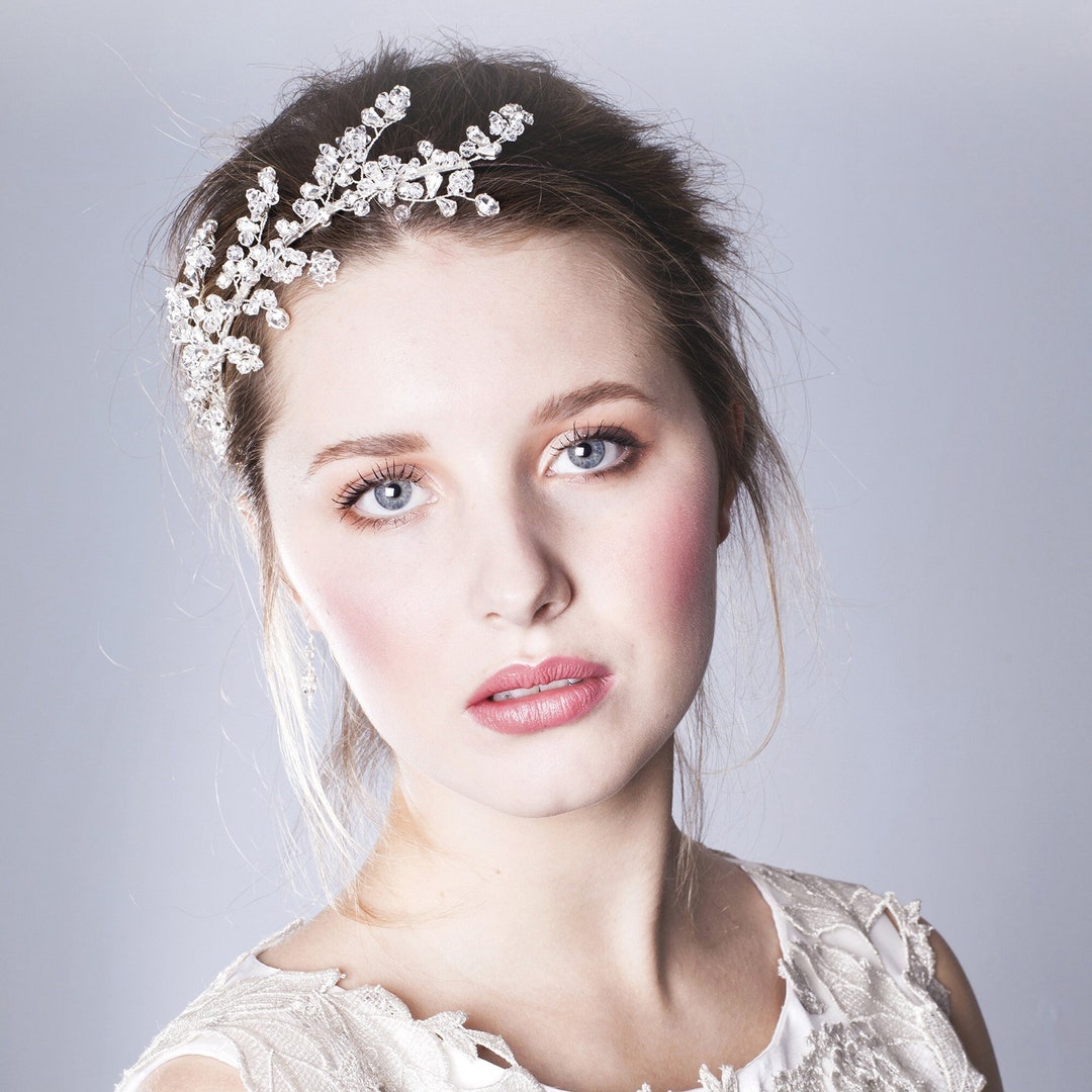 Swarovski Crystal Wedding Headband: Silver, Gold Bridal Side Tiara - Etsy