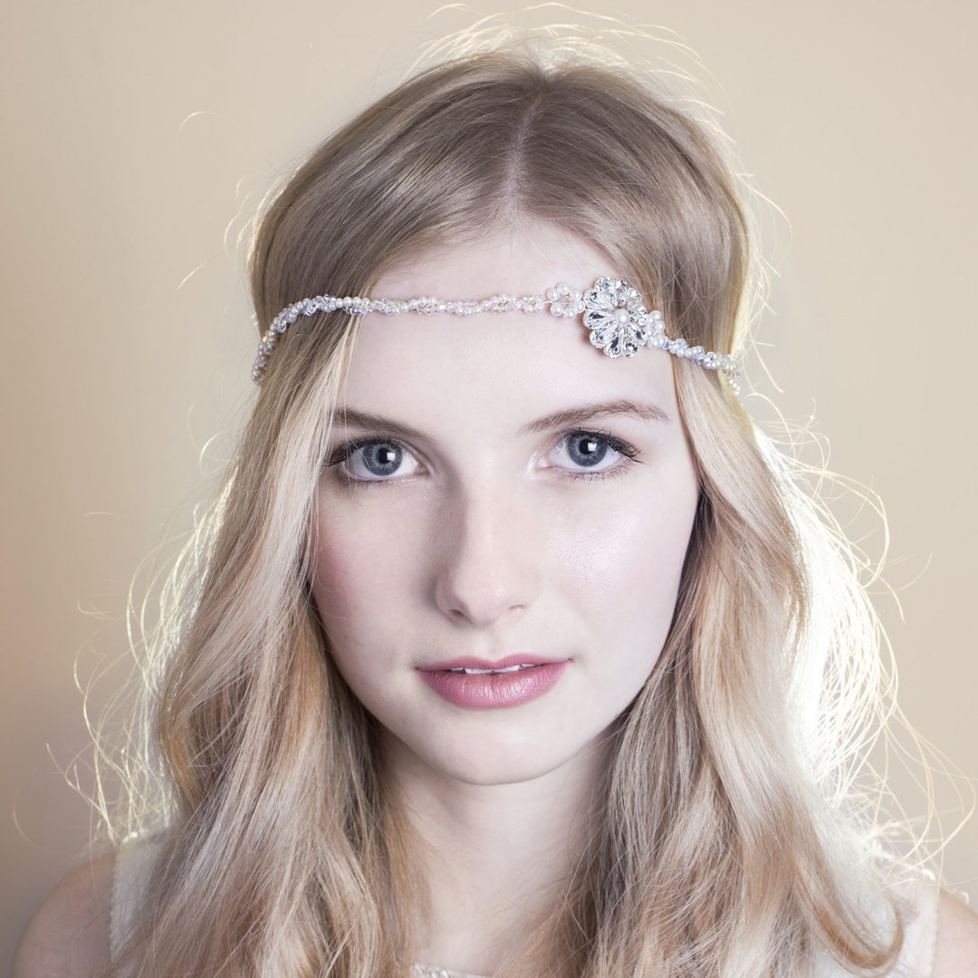 Crystal and Pearl Wedding Forehead Band, Crystal and Pearl Wedding ...