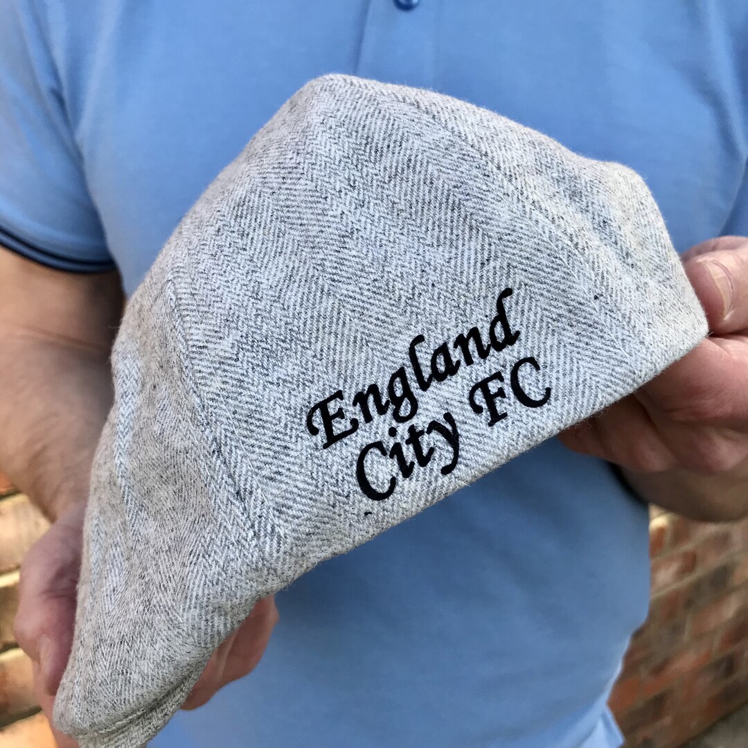 Personalised Football Team Flat Cap: Herringbone Wool Blend, Sports ...