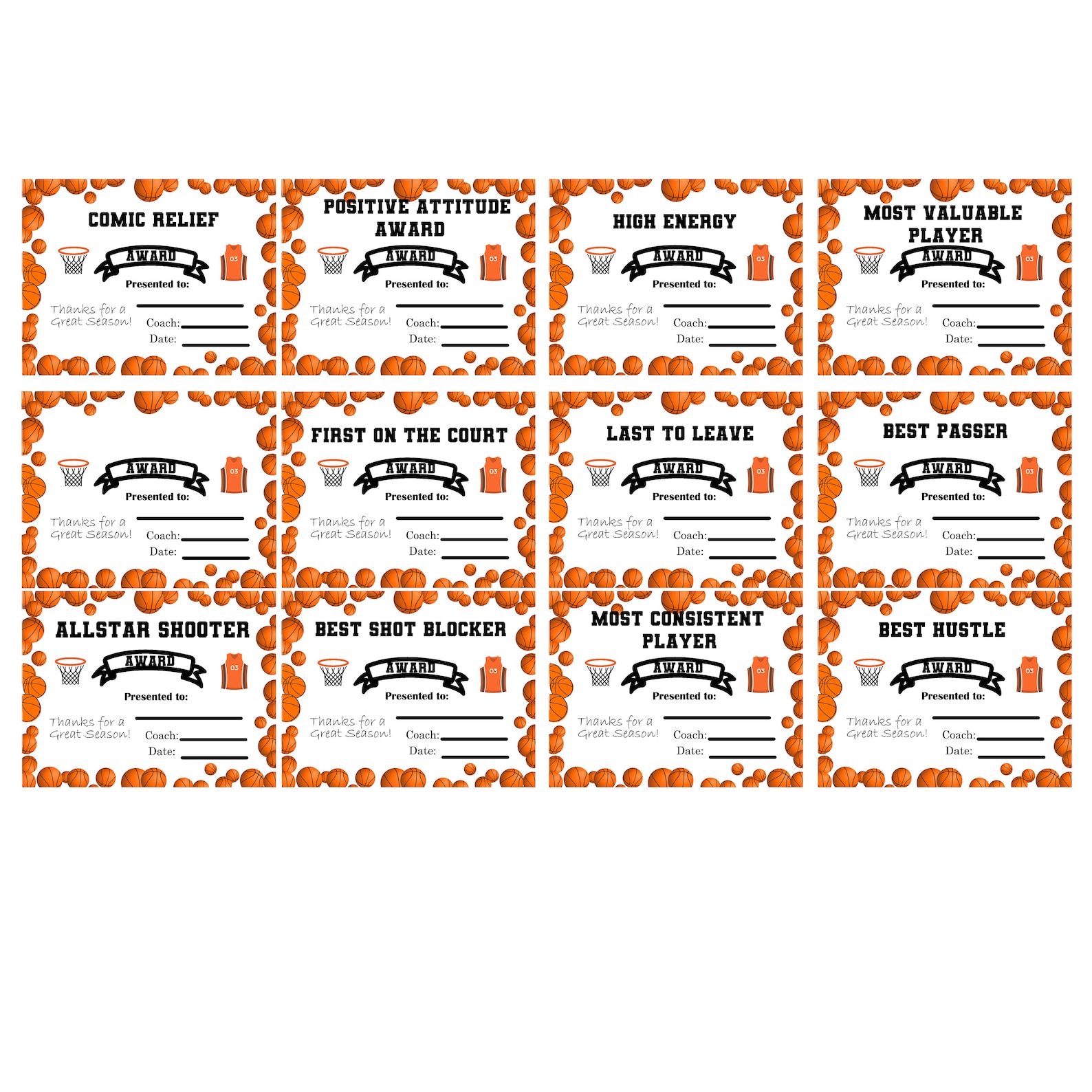 Basketball Certificates End of Season Participation Awards - Etsy