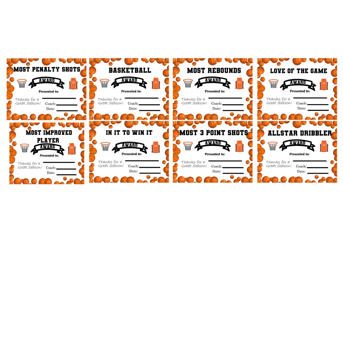 Basketball Certificates End of Season Participation Awards - Etsy
