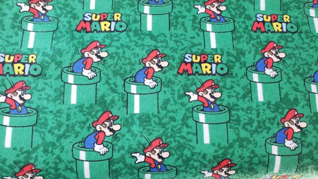 Super Mario Brothers Bros Green Flannel Cotton Fabric by the Yard Fat ...