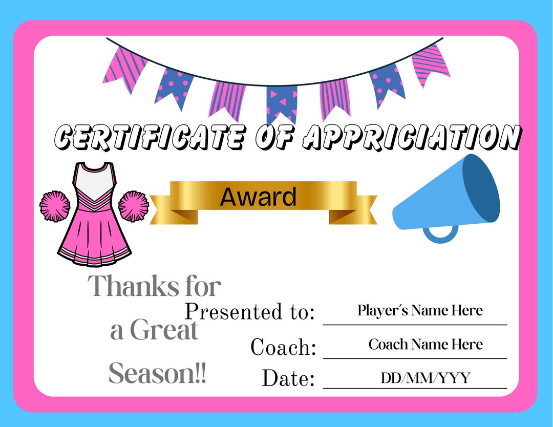 Cheer Certificates Fully Editable End of Season Participation Awards ...