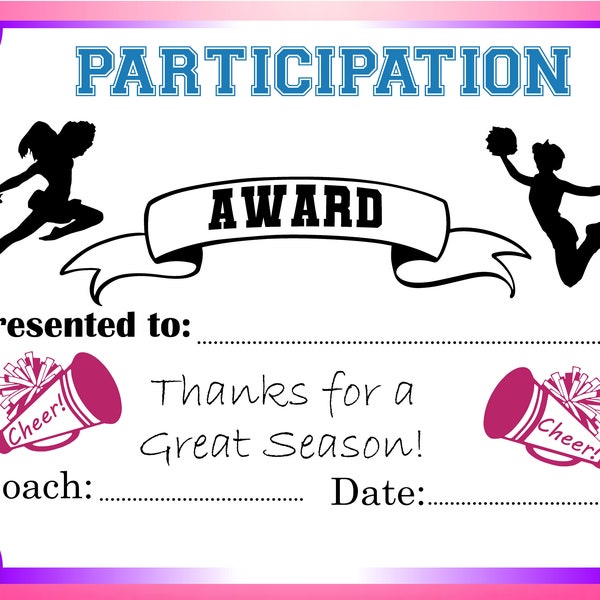 Cheerleading Participation Certificates - Etsy