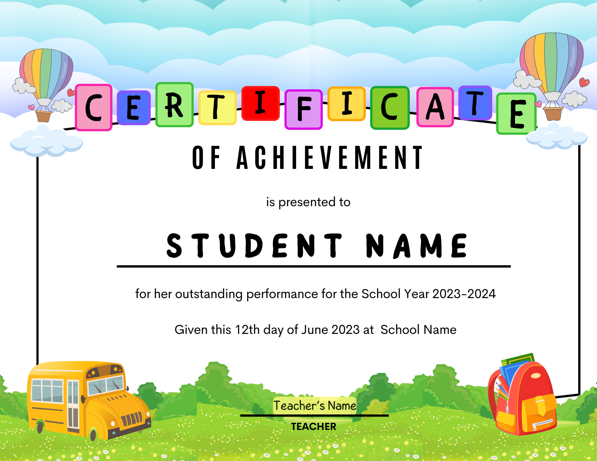 School Certificate of Achievement Fully Editable - Etsy