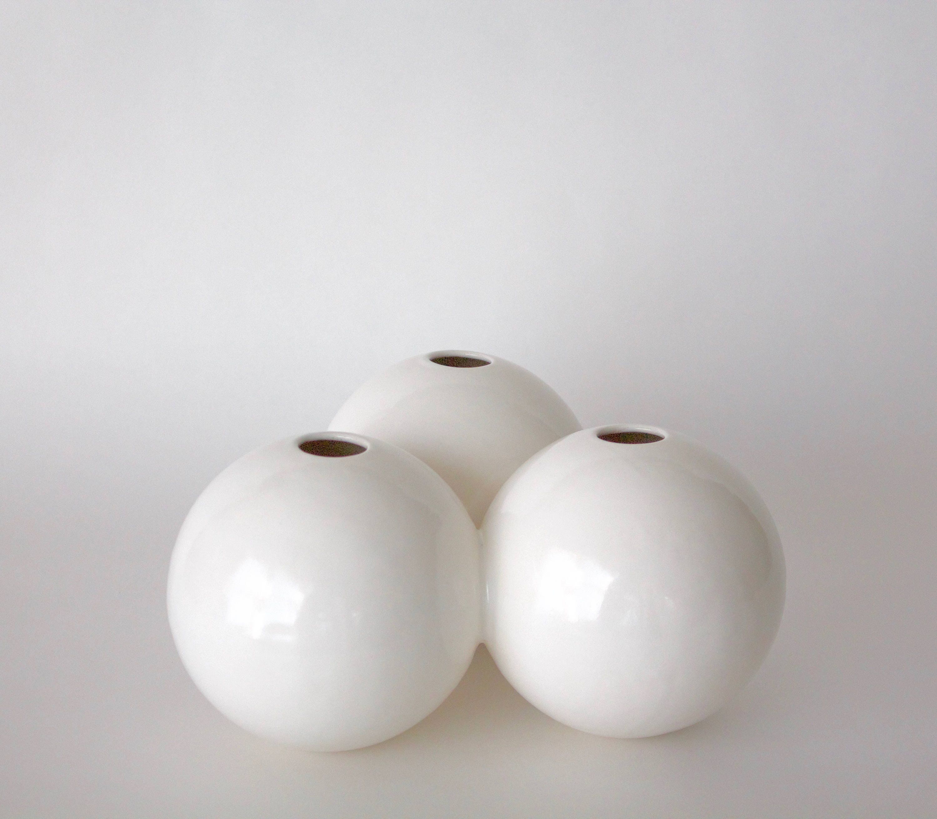 White Vase, 3 Ball Vase, Ceramic Vase, Flower Vase, Bud Vase, Pottery ...