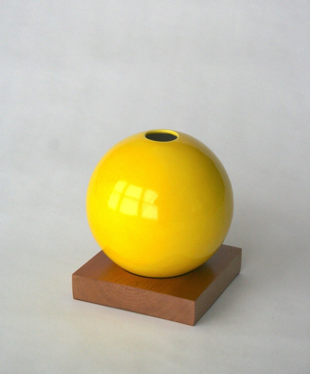 Bright Yellow Vase, Ceramic and Wood Vase, Ceramic Vase, Bud Vase ...