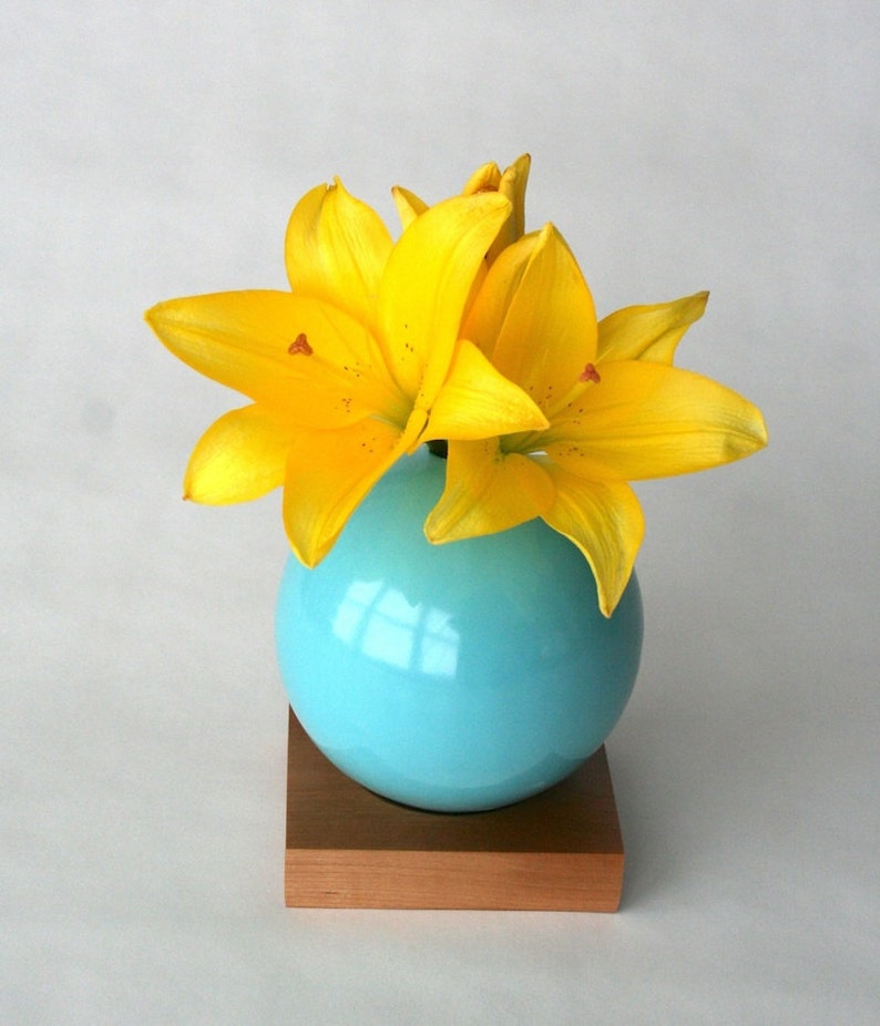 Turquoise Vase Ceramic Wood Vase Ceramic Vase Flower Vase - Etsy