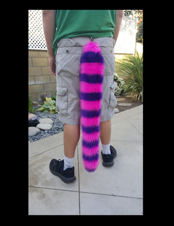 Pink Purple Striped Furry Cheshire Cat Tail Purple Pink Fuzzy - Etsy