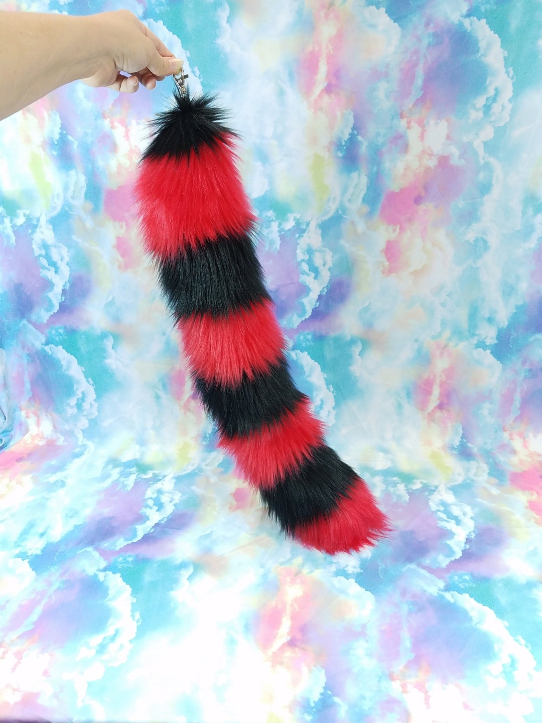 Red Black Striped Furry Tail: Fluffy Cosplay Rave Wear Custom Sized - Etsy