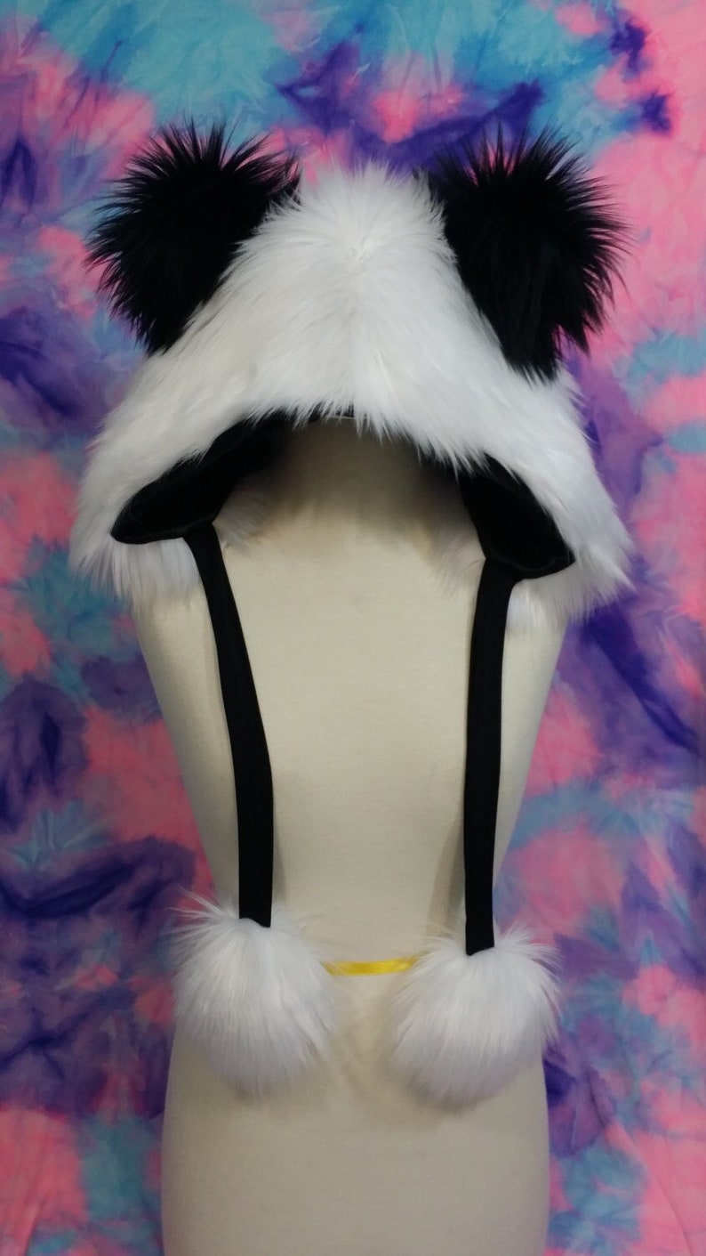 Panda Hat Black White Fluffy Panda Bear Hood Fuzzy Bear - Etsy