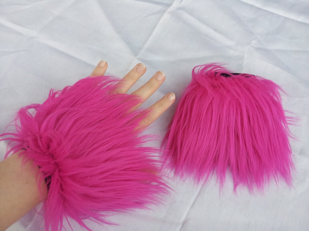 Hot Pink Fuschia Furry Wrist Cuffs Pink Furry Rave Cuffs Cheshire Cat ...