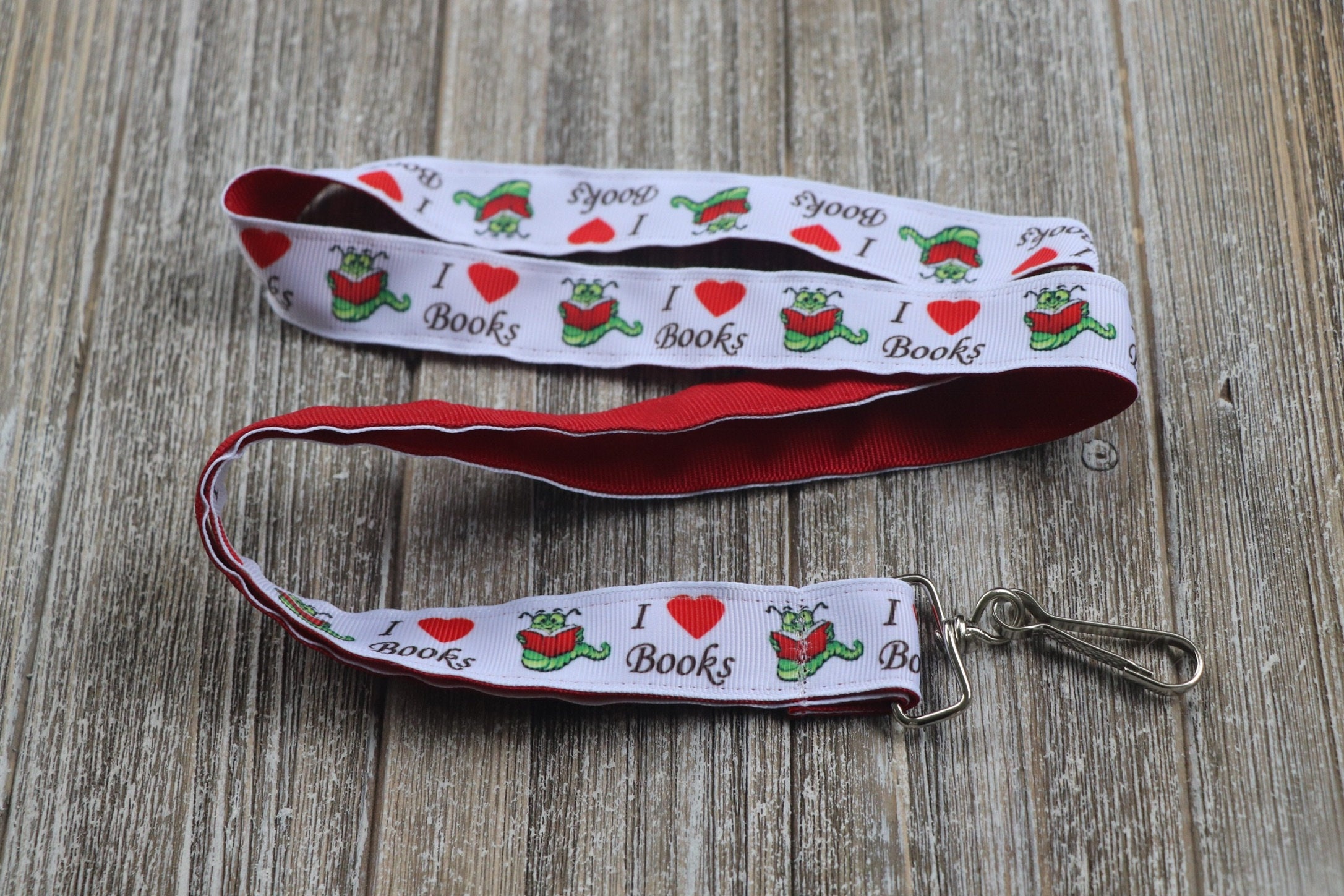 I Love Books Teachers Lanyard, Librarian Lanyard, Book Worm Lanyard ...