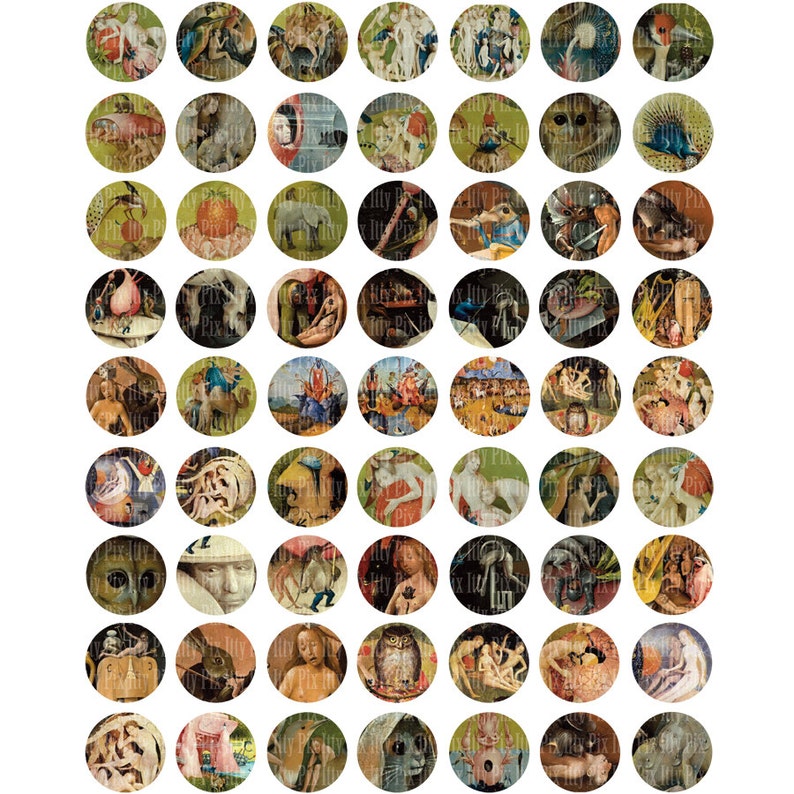 Hieronymus Bosch Digital Collage Sheet - Circles - Garden of Earthly ...
