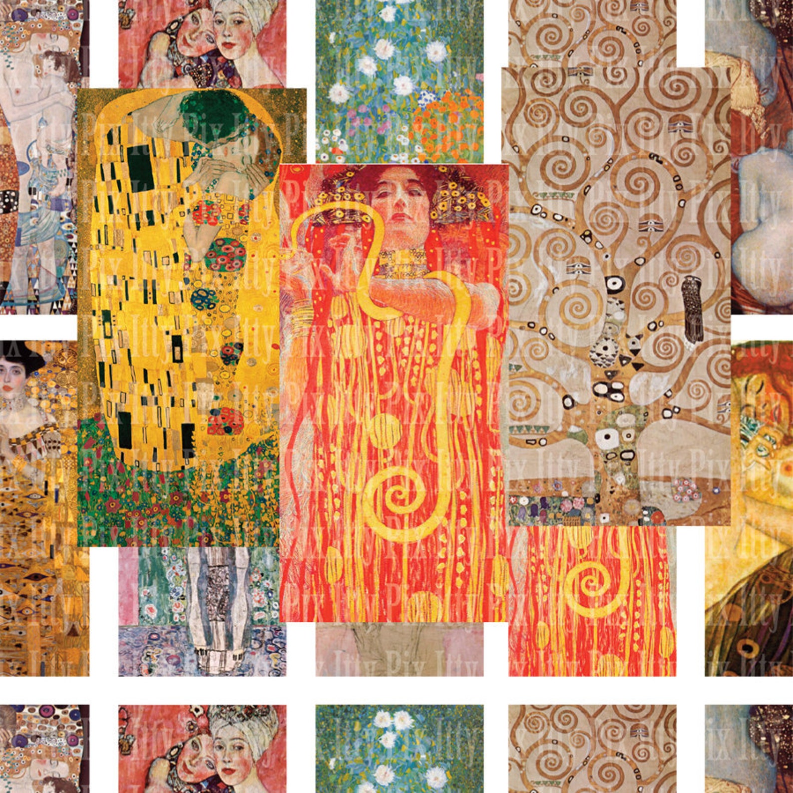 Klimt Digital Collage Sheet - 1x2 Inch Rectangle Digital Collage ...