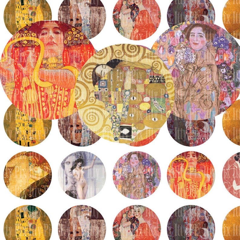 Klimt Digital Collage Sheet - 1 Inch Circle Digital Collage - Instant ...