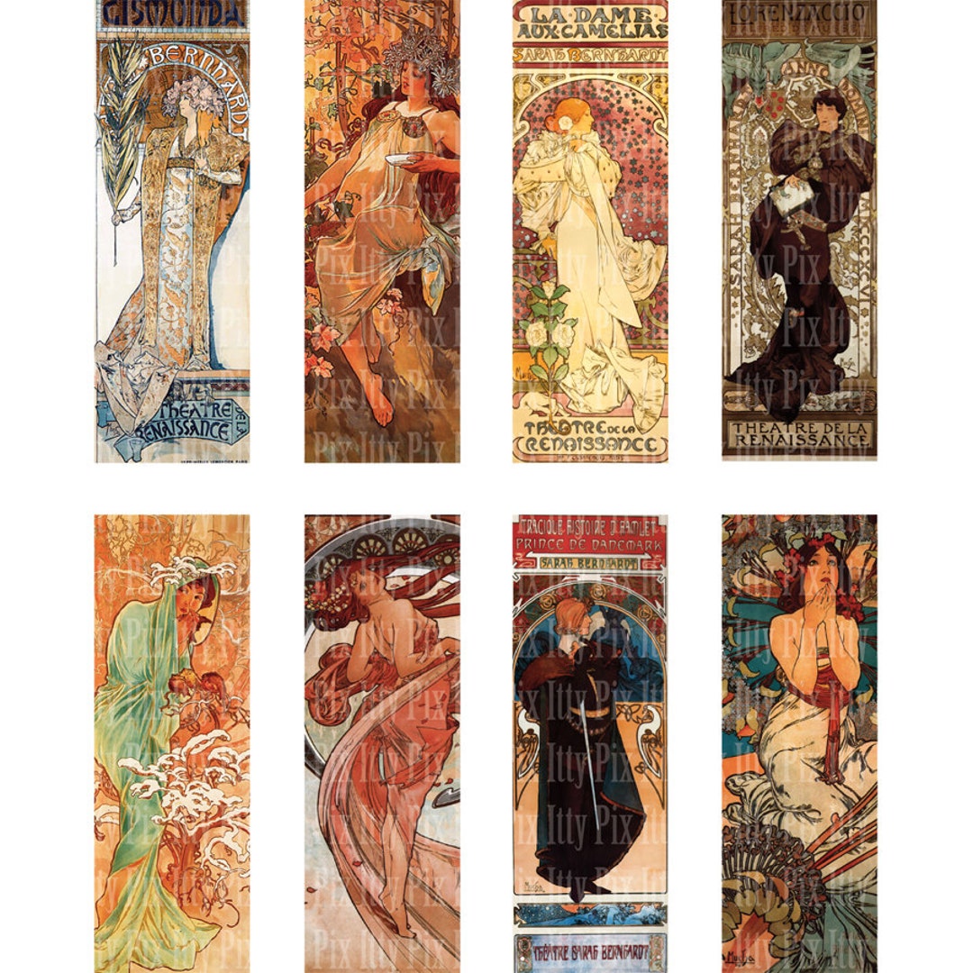 Mucha Digital Collage Sheet - 1 X 3 Inch Rectangle Digital Collage ...