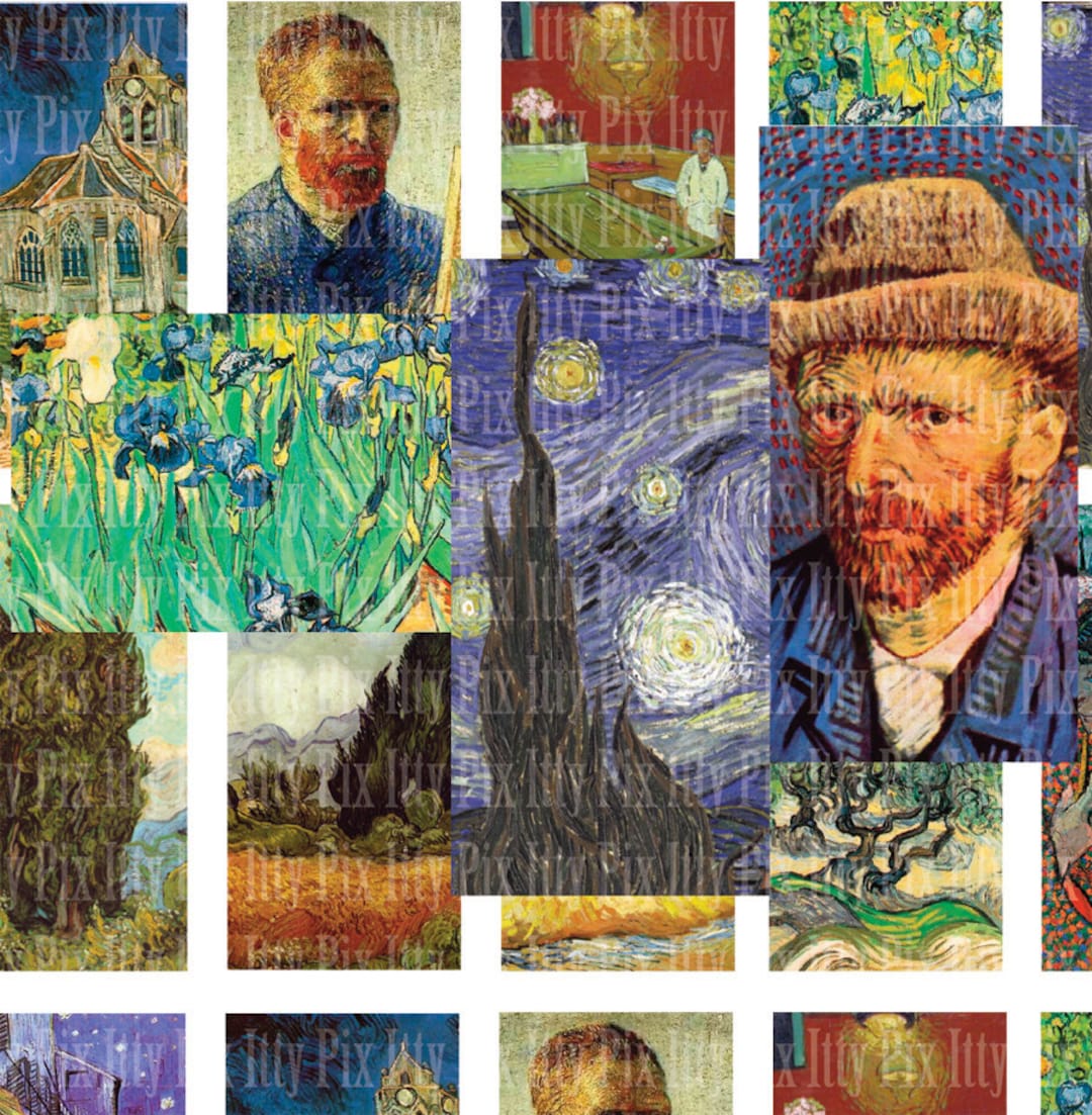 Van Gogh Digital Collage Sheet - 1x2 Inch Digital Collage - Domino ...