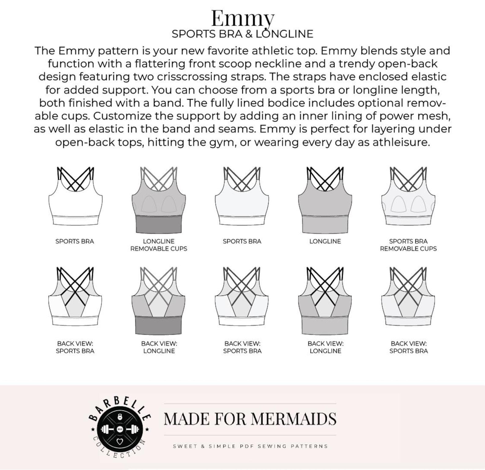 Barbelle Collection: Emmy Sports Bra & Longline PDF Sewing Pattern - Etsy