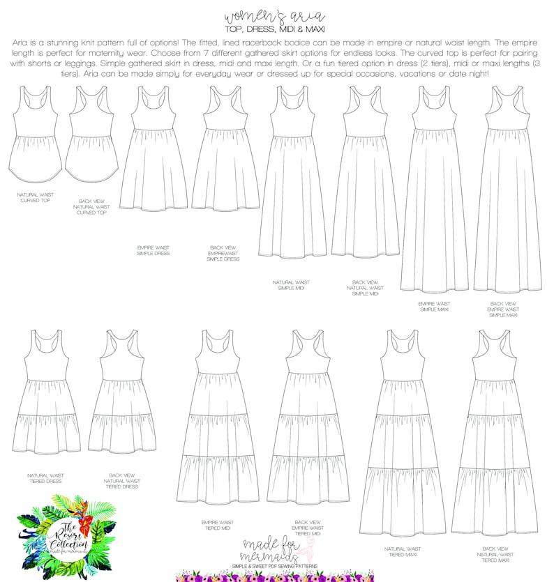 Resort Collection- Adult Aria Racerback Top, Dress, Midi & Maxi PDF ...
