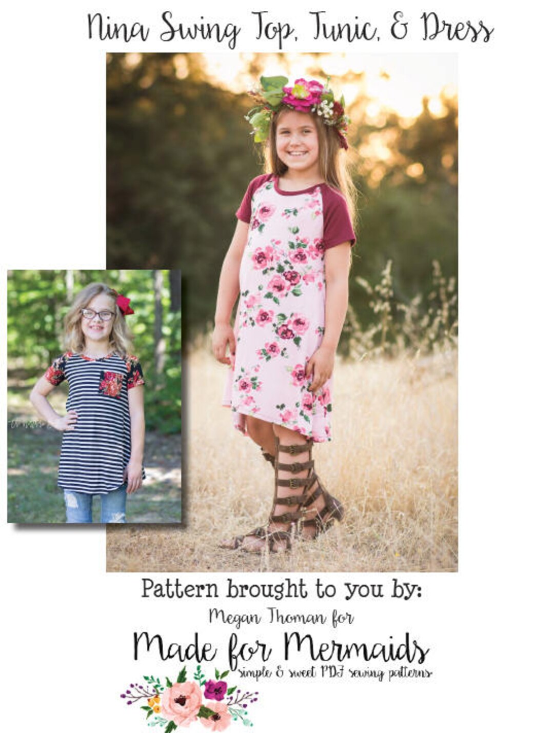 Girls Nina Swing Top, Tunic & Dress PDF Sewing Pattern Instant Download ...