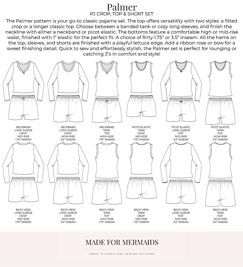 Palmer PJ Crop, Top & Short Set PDF Sewing Pattern - Etsy