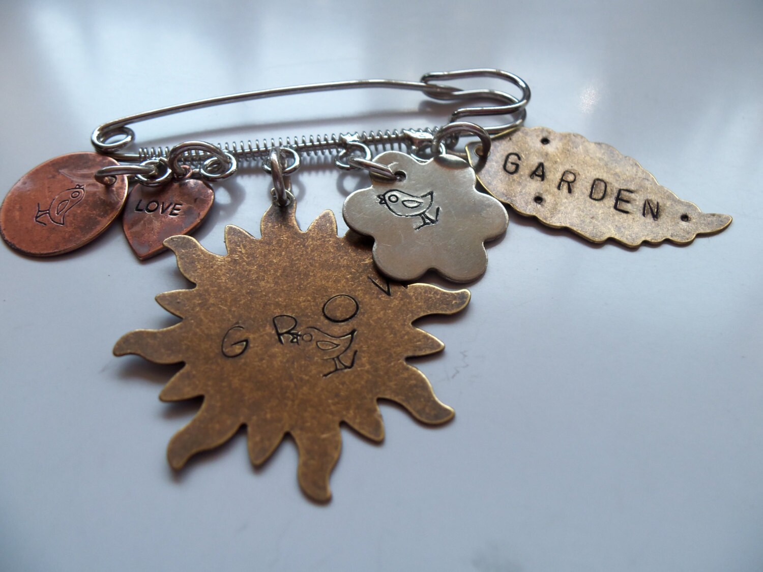 Garden Theme Pin Handstamped Metal Work - Etsy