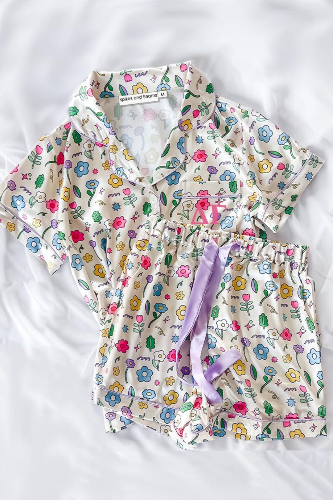 Custom Sorority Satin Pajamas - Rainbow Daisy Print Sleepwear ...